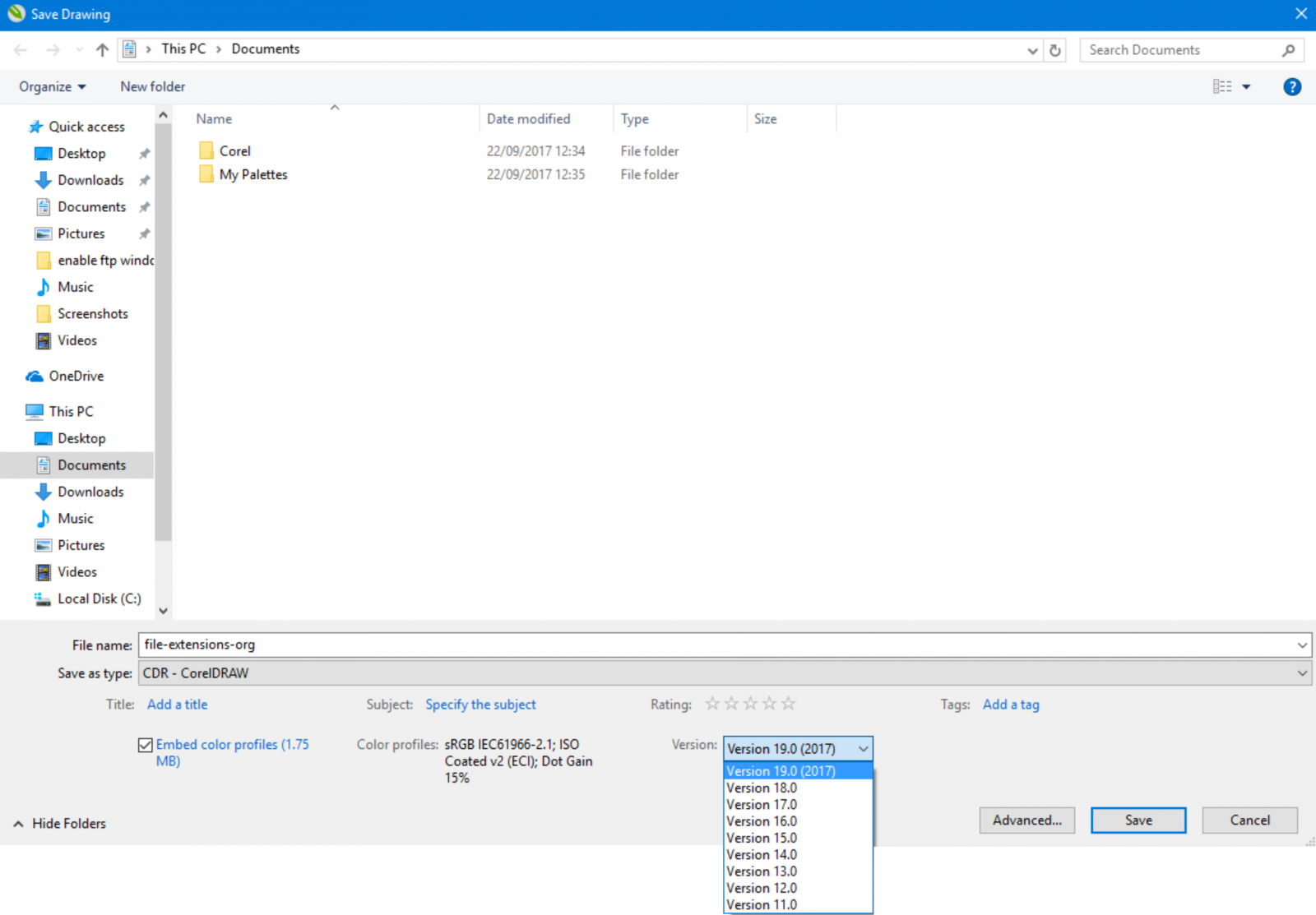 Open and save different versions of Corel Draw - File-Extensions.org